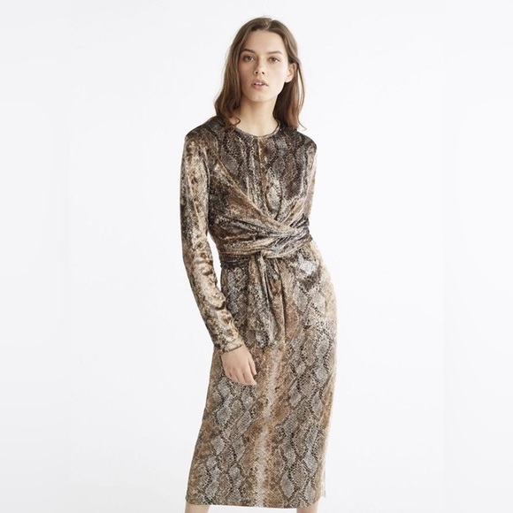 Uterque | Dresses | Uterque Micro Velvet Snakeskin Effect Wrapfront ...